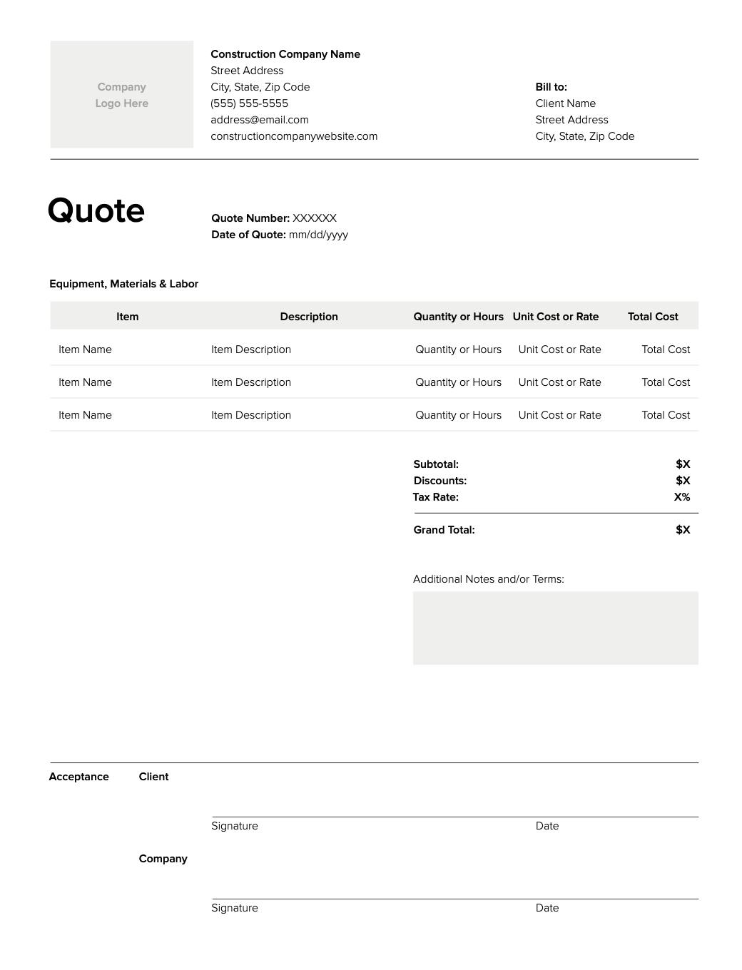 Free Construction Quote Template & How-To Guide