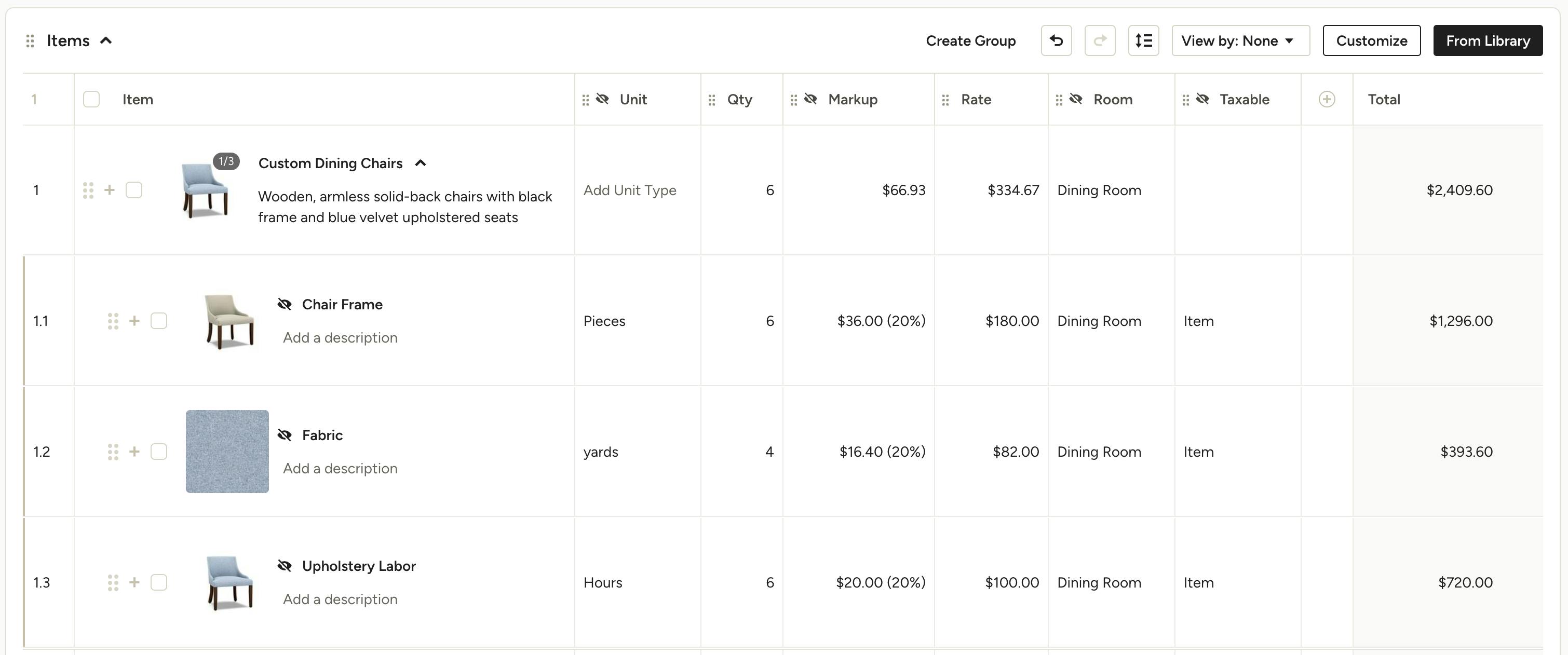 How to Group Lines Items on Proposals and Invoices | Houzz