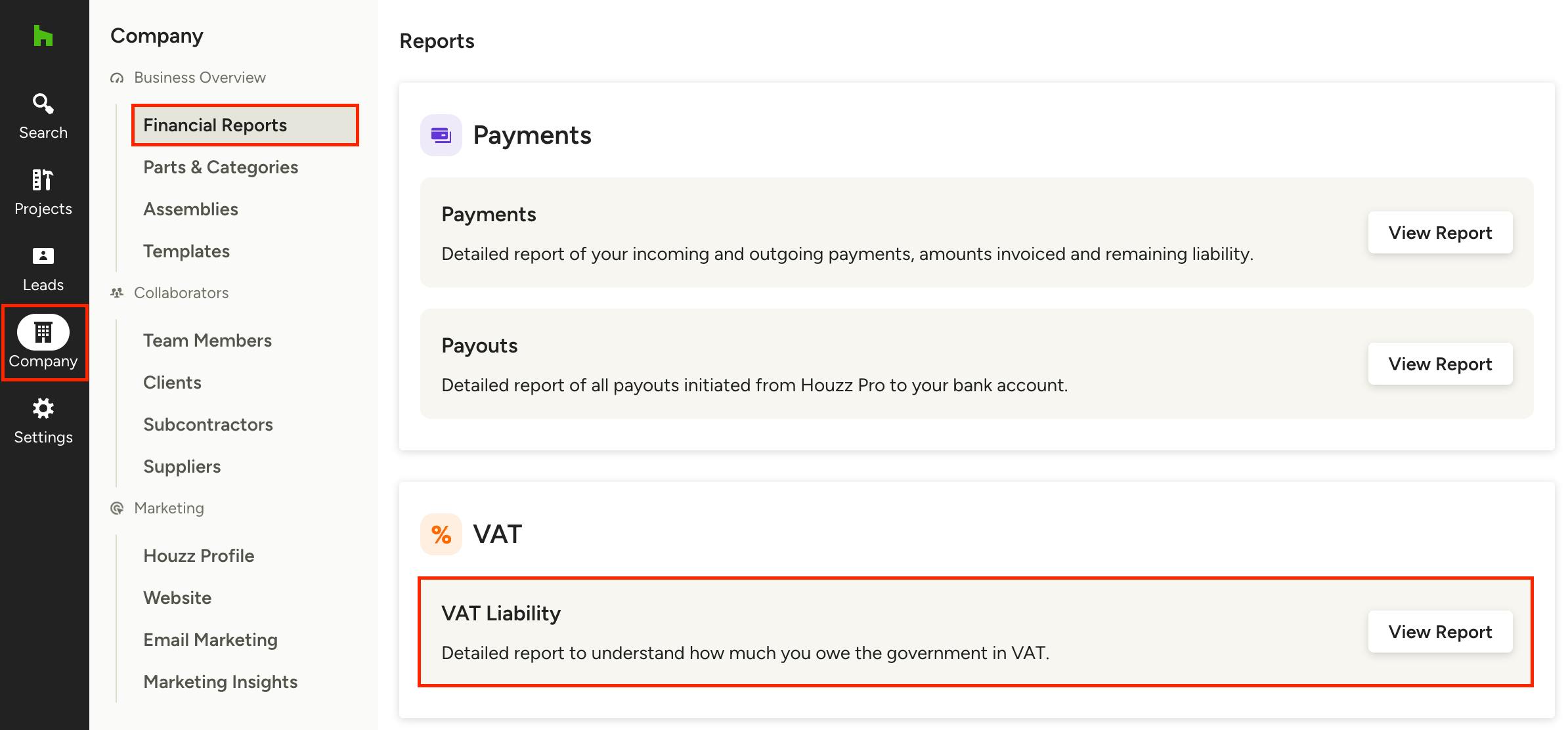 How to Generate the VAT Liability Report | Houzz Pro