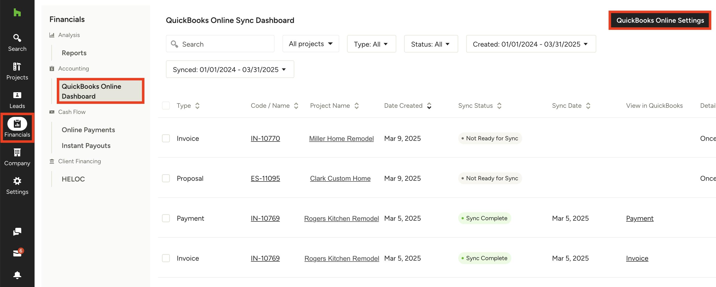 How to Map Houzz Pro to QuickBooks Online Chart of Accounts