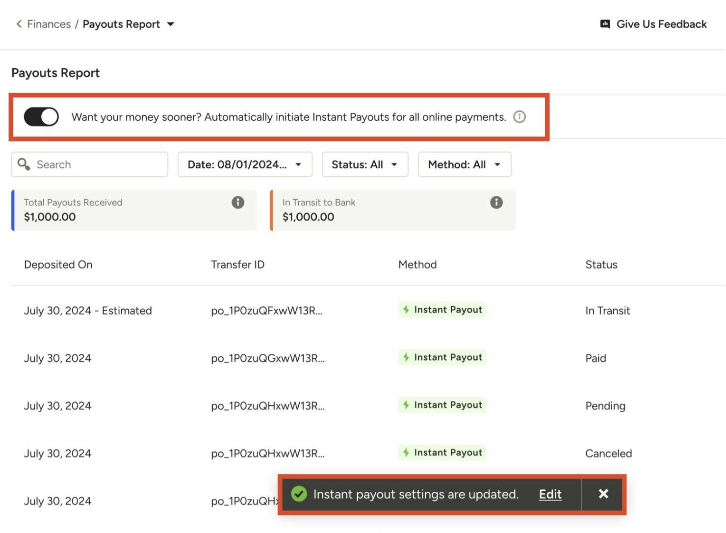 Instant Payouts with Online Payments