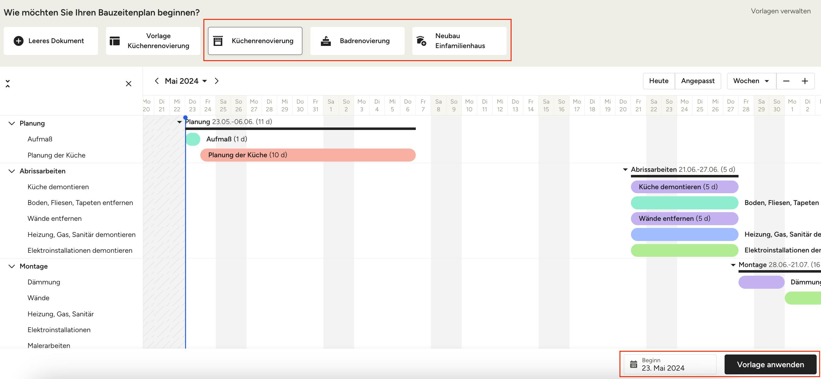 Vorlagen für Bauzeitenplan verwenden | Houzz Pro