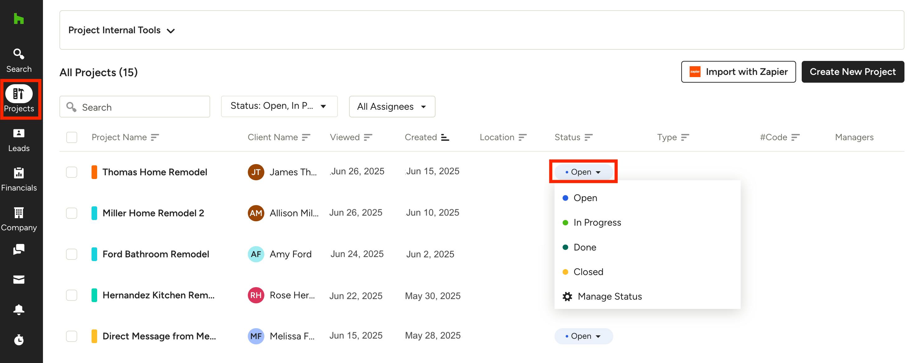 How to Change Project Status