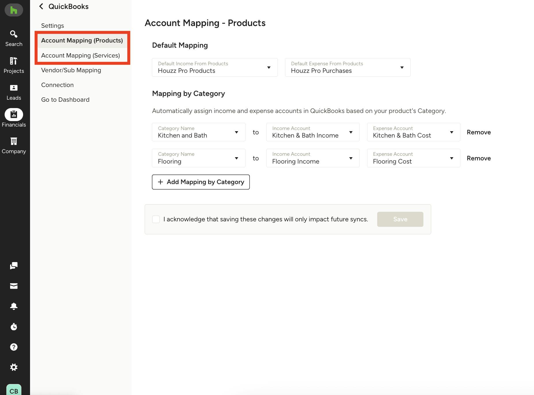 How to Map Houzz Pro to QuickBooks Online Chart of Accounts