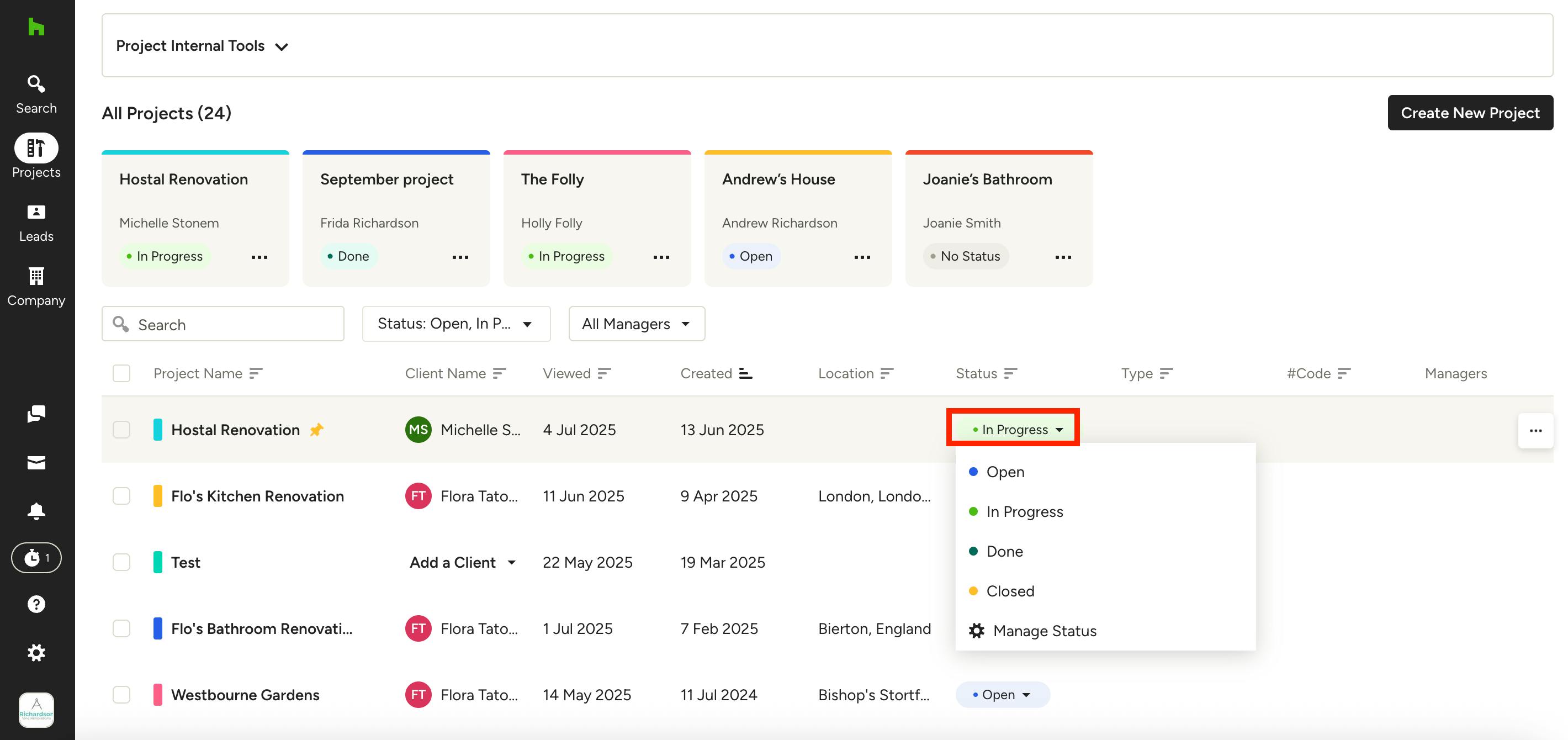 How to Change Project Status | Houzz Pro