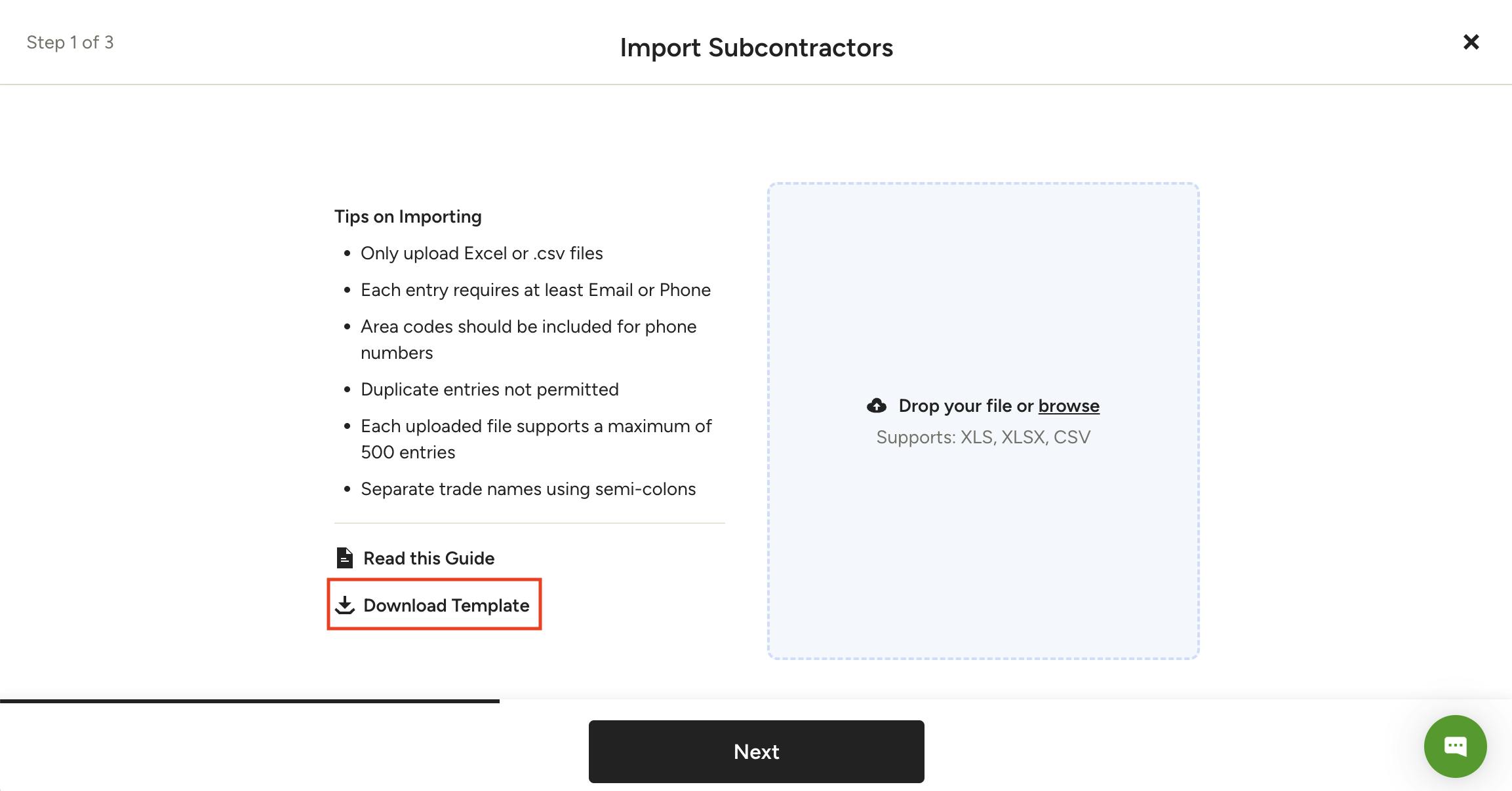 How to Import Your Subcontractor List