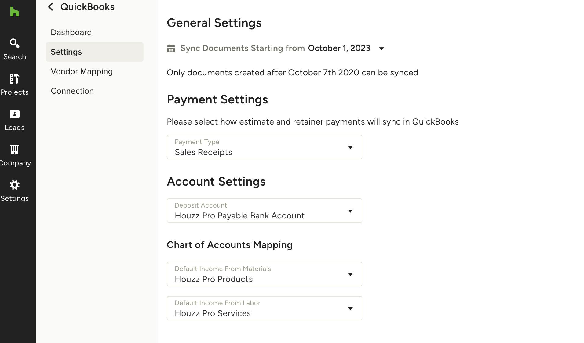 How to Map Houzz Pro to QuickBooks Online Chart of Accounts | Houzz